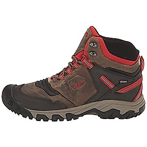 KEEN Men's Ridge Flex Mid Height Waterproof Hiking Boots, Dark Olive/Ketchup, 10.5