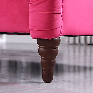 Melpomene Chesterfield-Styled 3 Seater Sofa Couch, Modern 72" Velvet Sofa with Button Tufting, Unique Arm and Wood Legs,Rose Red