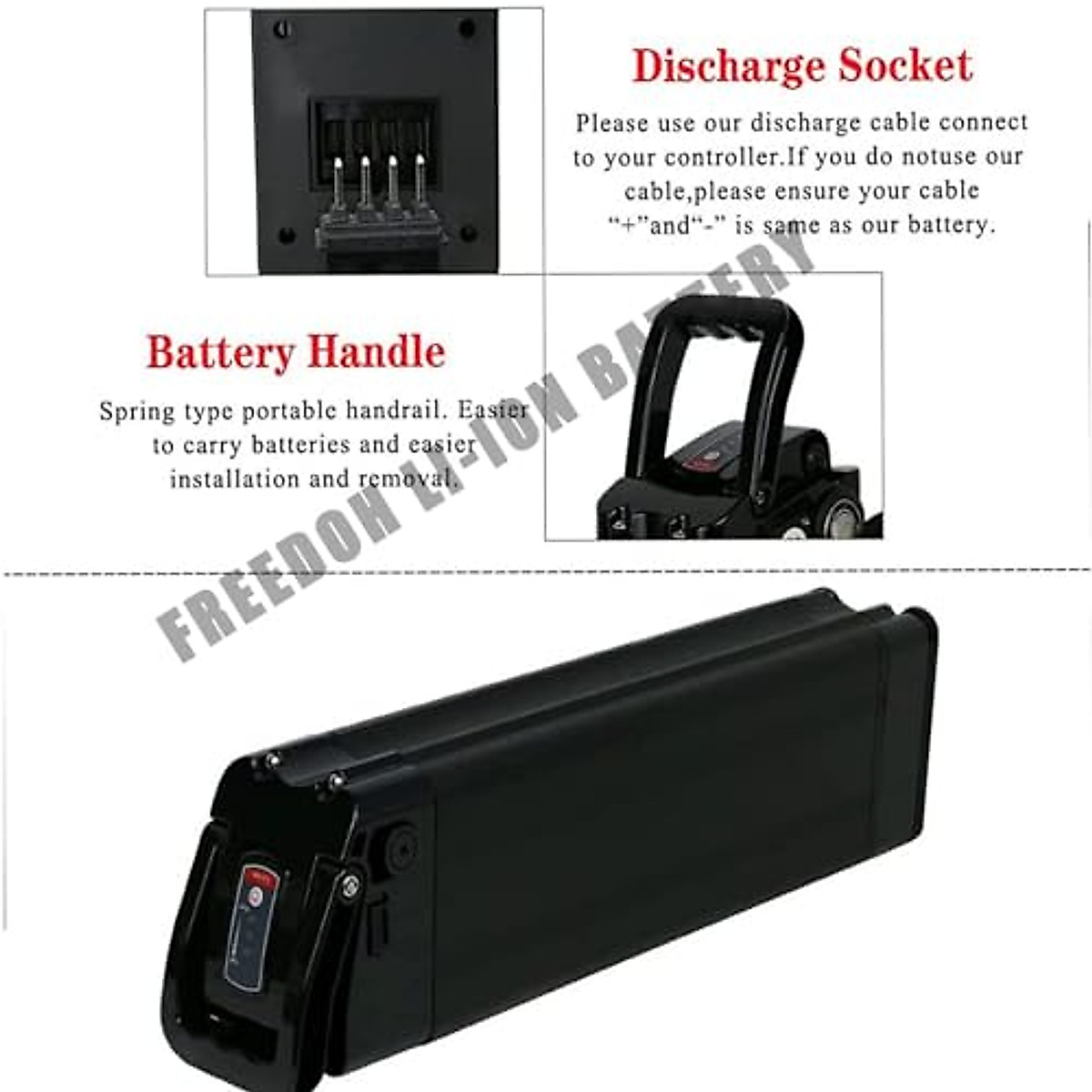 FREEDOH E-Bike Battery 48V Lithium Ion Ebike Battery Pack 8Ah 10Ah 13Ah 15Ah 17.5Ah 20Ah Replacement Li-ion Battery for 250-1000W Motors with Charger,48v,15Ah