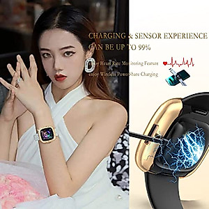 Bling Cases Compatible with Fitbit Versa 4/Sense 2 Screen Protector Case, Bling Diamonds + Soft TPU Watch Cover Built-in HD Screen Film Protective Bumper Case for Versa4 Sense2 Accessories (7 Colors)