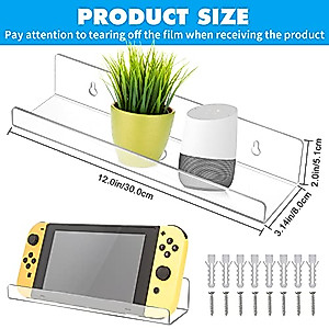 Tuanse 8 Pack Acrylic Floating Shelves 12 Inch Floating Wall Mounted Shelves Clear Invisible Wall Ledge Shelf Acrylic Bookshelf Display Shelves for Room Home Bathroom