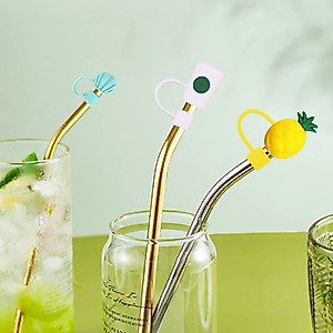 Straw Covers Cap,20PCS Straw Toppers for Tumblers,Reusable Animals Fruit Straw Tips Cover for Outdoor Home Kitchen Party Decor,Duck Dinosaur Sun Silicone Straw Cover