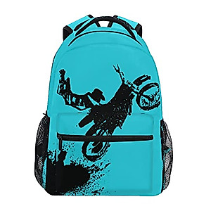 Glaphy Motorcycle Blue Backpack School Book Bag Lightweight Laptop Backpack for Boys Girls Kids