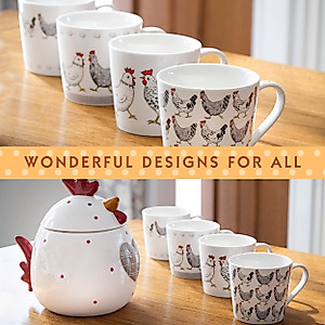 SPOTTED DOG GIFT COMPANY Chicken Coffee Mug Set of 4, Tea Mugs Cups 13oz Ceramic Porcelain China, Chicken Gifts for Chicken Lovers Women Men