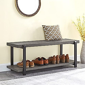 EXCEFUR Shoe Bench, Industrial Entryway Bench with Storage, Rustic Wood and Metal Shoe Rack Bench Seat, Grey
