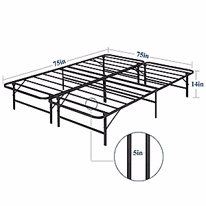 VECELO 14 Inch Metal Bed Frame, Tool Assembly/Quiet Noise Free/Box Spring Replacement Black (King), Foldable Platform