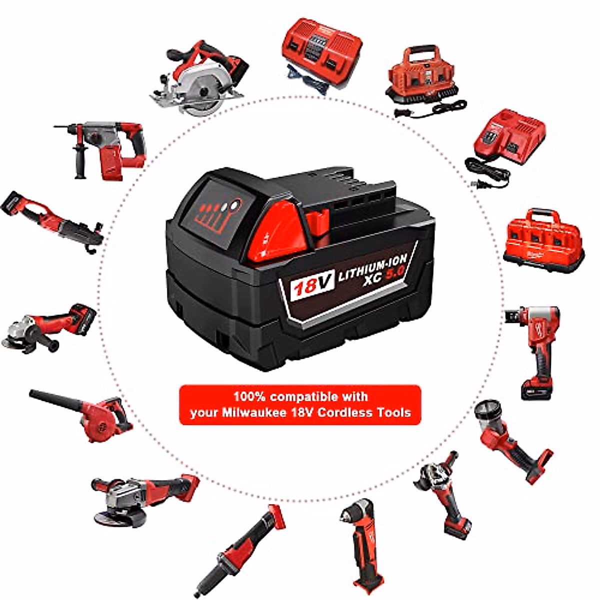S SKSTYLE 5.0Ah Battery for Milwaukee M18 48-11-1850 2 Pack Lithium-Ion 18V Battery 48-11-1852