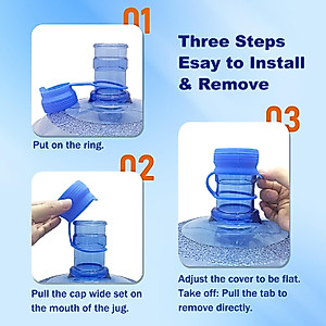 DysanVica 【4 PCS】 3 & 5 Gallon Water Jug Cap - 55mm Reusable Food Grade Silicone Water Bottle Cap for Standard/Screw/Crown Tops, Water Dispenser Replacement Lids, Non-Spill & Leak Free - 4 Pack