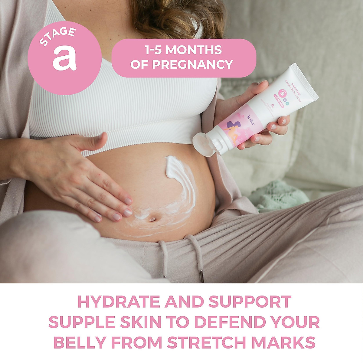 Leska Maternity Hydrating Lotion | STAGE A: PREPARE Supple Belly Lotion (Pregnancy Months 1-5) | Part of a Complete 3 Stage Pregnancy Skin Care System | New Mom Gifts (4oz)