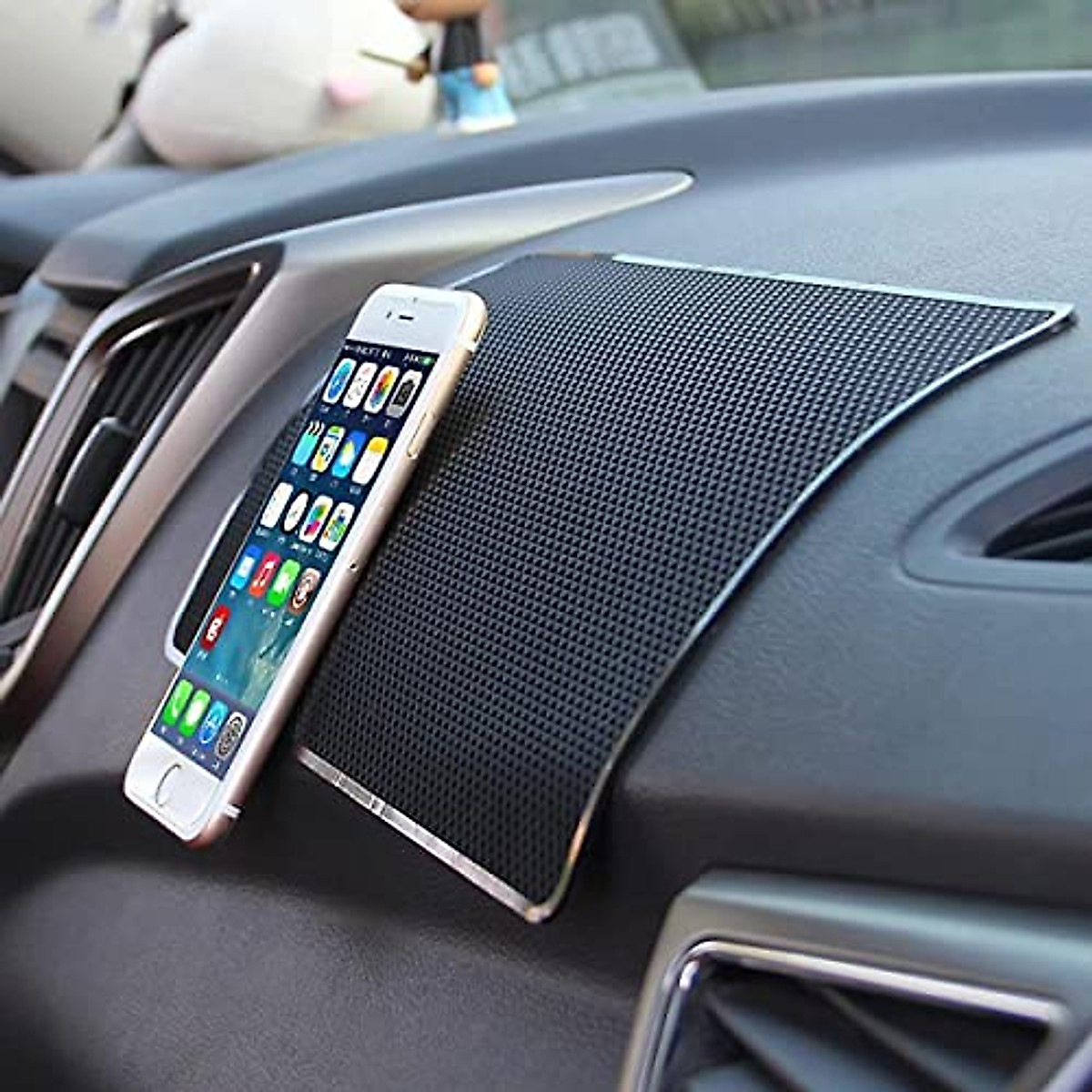 Limoly Anti Slip Mat, Non-Slip Rubber Pad 7 x 5, Universal Anti-Slip Car Dash Sticky Mat for Phones Sunglasses Keys GPS Electronic Devices (Black/Grid)