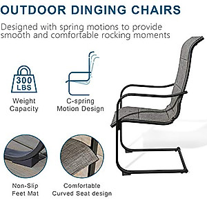 PATIO TREE 2 Pieces Outdoor C Spring Motion Dining Chairs, Patio Steel Textilene Bistro Chairs with Cotton Padded and Armrest