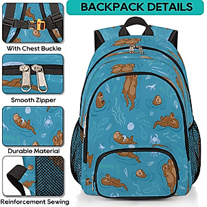 TropicalLife Sea Animal Otter School Backpack for Men Women, Laptop Backpack Bookbag for Students College Business Travel with Chest Strap 16.7 Inch