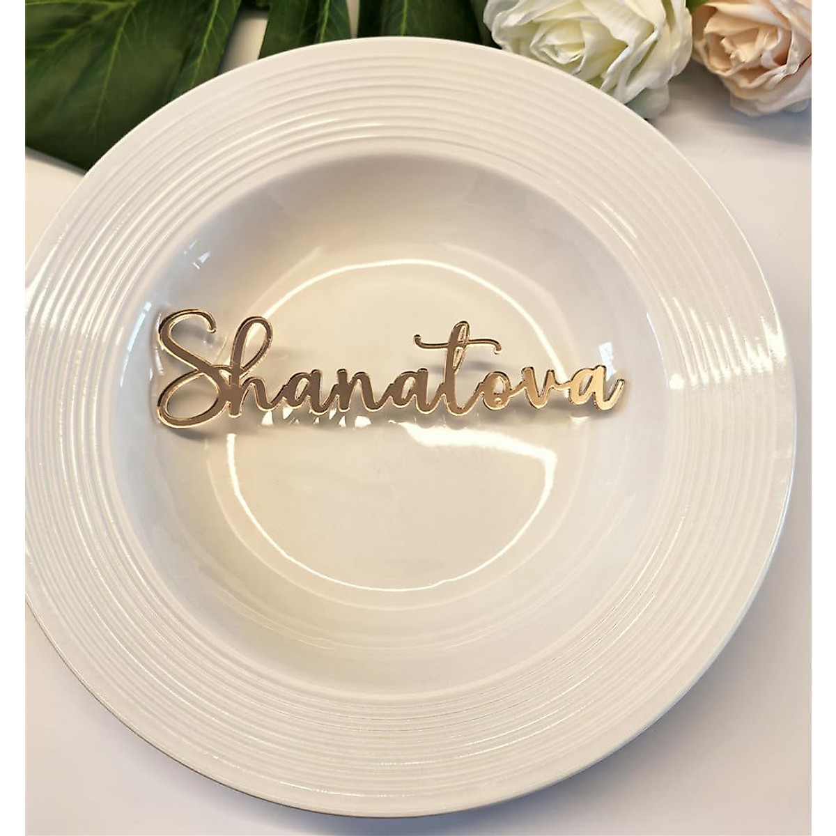 XIAOYUE 10pcs Shana Tova Place card,Acrylic Shana Tova Place Card for Elegant Weddings,Rosh Hashanah Celebrations & Special Events (Rose Gold Mirror)