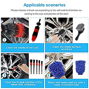 18Pcs Auto Car Detailing Brush Set, Car Cleaning Tools Kit with Long Rim Brush, Detail Brushes, Vent Brush, Polishing Pads, Wash Mitt, Towels for Clean Wheels, Dashboard, Engine, Carpet, Air Vents