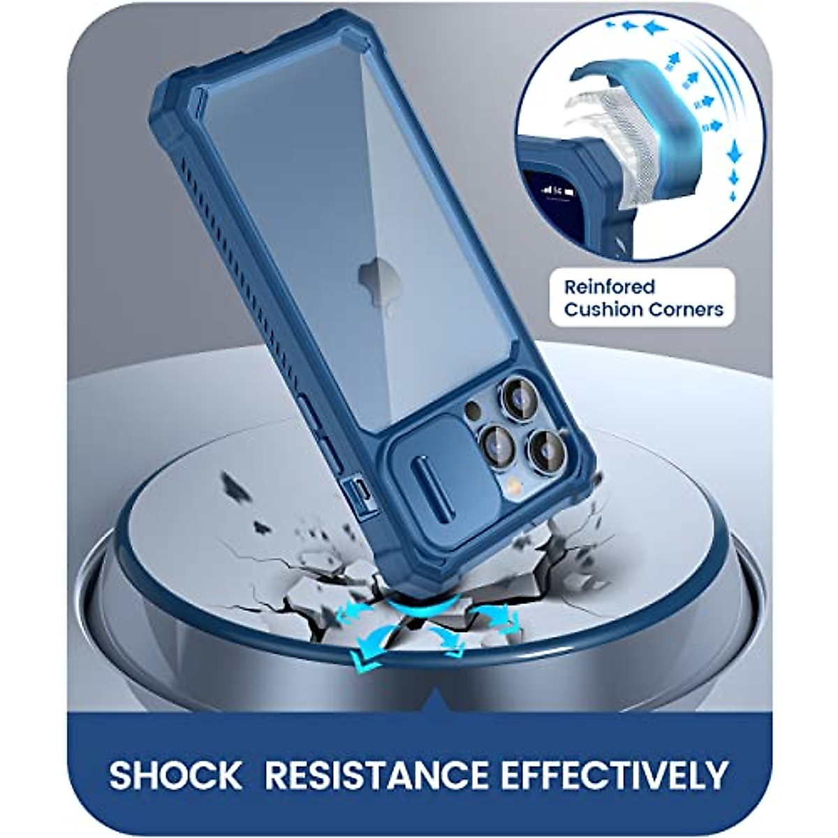 Caka for iPhone 13 Pro Max Case, iPhone 12 Pro Max Phone Case with Screen Protector & Slide Camera Cover Heavy Duty Protection Shockproof Phone Case Cover for iPhone 13 Pro Max 12 Pro Max, Blue