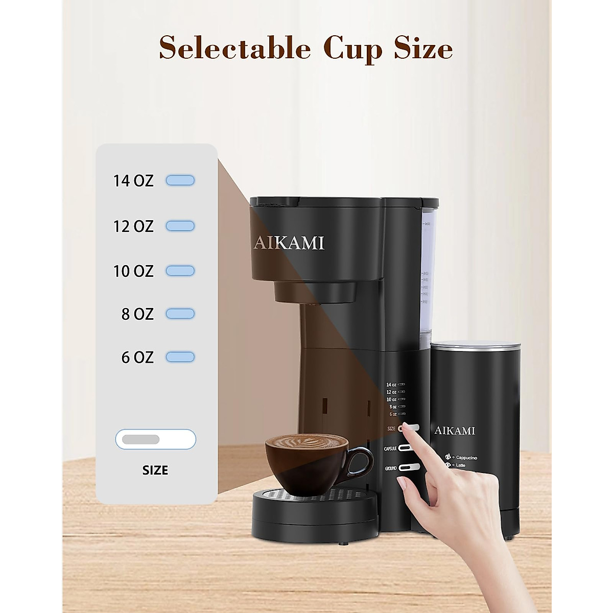 4 IN 1 Single Serve Coffee Maker with Milk Frother and Coffee Grinder, Coffee Maker for K Cup and Ground Coffee, with 30 oz Removable Water Reservoir, 6 to 14 oz. Brew Sizes, Coffee Machine for Home