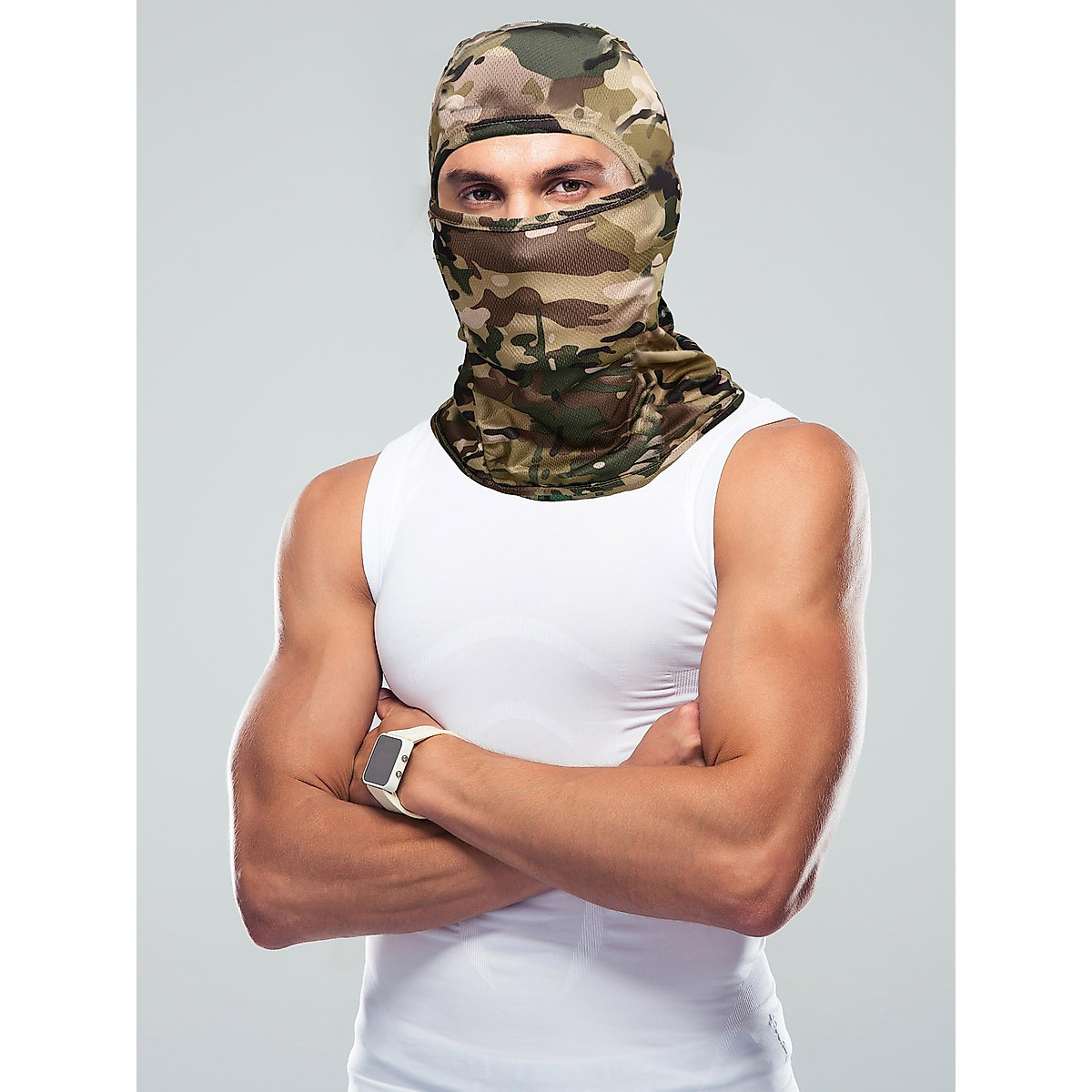 6 Pieces Balaclava Face Mask Motorcycle Windproof Camouflage Fishing Face Cover Winter Ski Mask (Black, Khaki, Army Green, Printed Black, Printed Green, Dark Green)