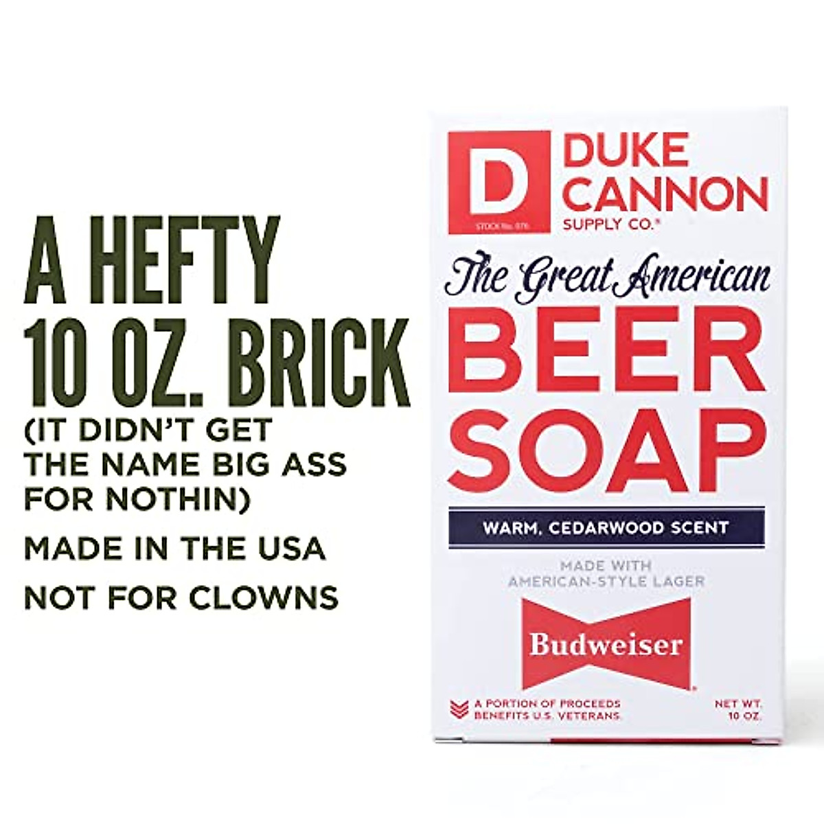 Duke Cannon Supply Co. Big Ass Brick of Soap - Superior Grade, Large Men's Soap Made with Budweiser, All Skin Types, Masculine Cedarwood Scent, 10 oz