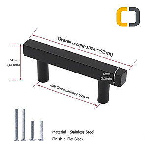 goldenwarm 8 Pack Black Cabinet Pulls 2-1/2 inch Kitchen Hardware Black Cabinet Handles Square Drawer Pulls Mordern Bar Pulls Bathroom Door Hardware 2-1/2in Hole Centers