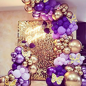 BBeitoo 73Pack Purple and Gold Balloon Arch Kit 12inch Dark Purple Gold White Balloons Metallic Purple Gold Balloons for Purple and Gold Party Decorations