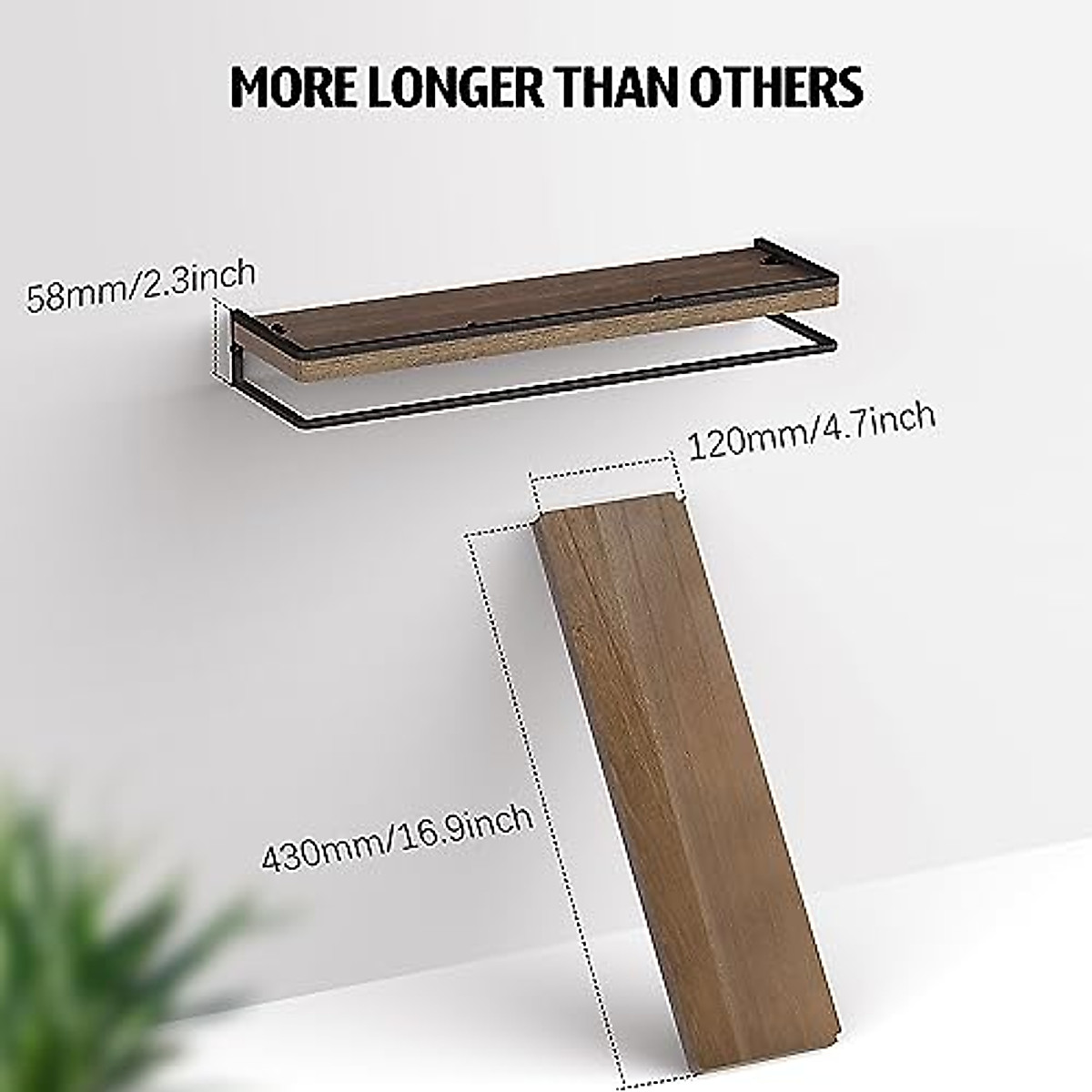 Meangood Floating Shelves Wall Mounted Set of 2, Rustic Wood Wall Storage Shelves for Bedroom,Living room,Bathroom, Kitchen Brown