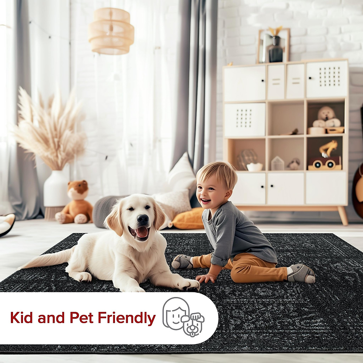 nuLOOM Arlena Vintage Traditional Area Rug - 2x12 Runner Rug Modern/Contemporary Black/Grey Rugs for Living Room Bedroom Dining Room Entryway Hallway Kitchen