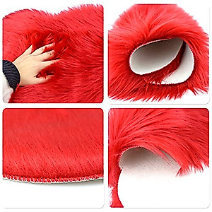Marrywindix 2 Pieces Red Heart Shaped Fluffy Faux Sheepskin Area Rug Plush Carpet Fur Room Mat for Home Sofa Floor Decor (12 x 16 Inch)