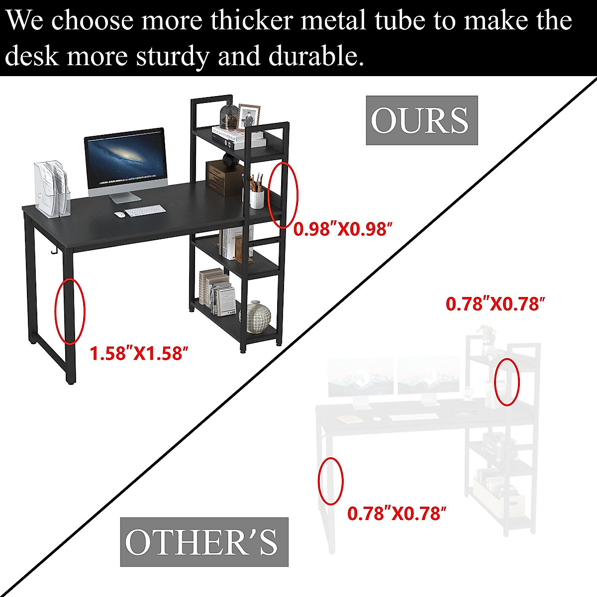 Napnapday 47 inch Computer Desk with Storage Shelves, Study Gaming Desk with Bookshelf Writing Table for Home Office Bedroom, Black