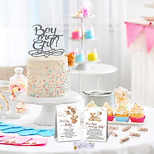 Suzile 105 Pcs Bear Theme Baby Shower Games Include How Big is Mommy's Belly Game Measure Mommy's Belly Sign Don't Say Baby Sign with 50 Mini Clothespins 50 Pcs Guessing Cards 3 Rolls Measuring Tape