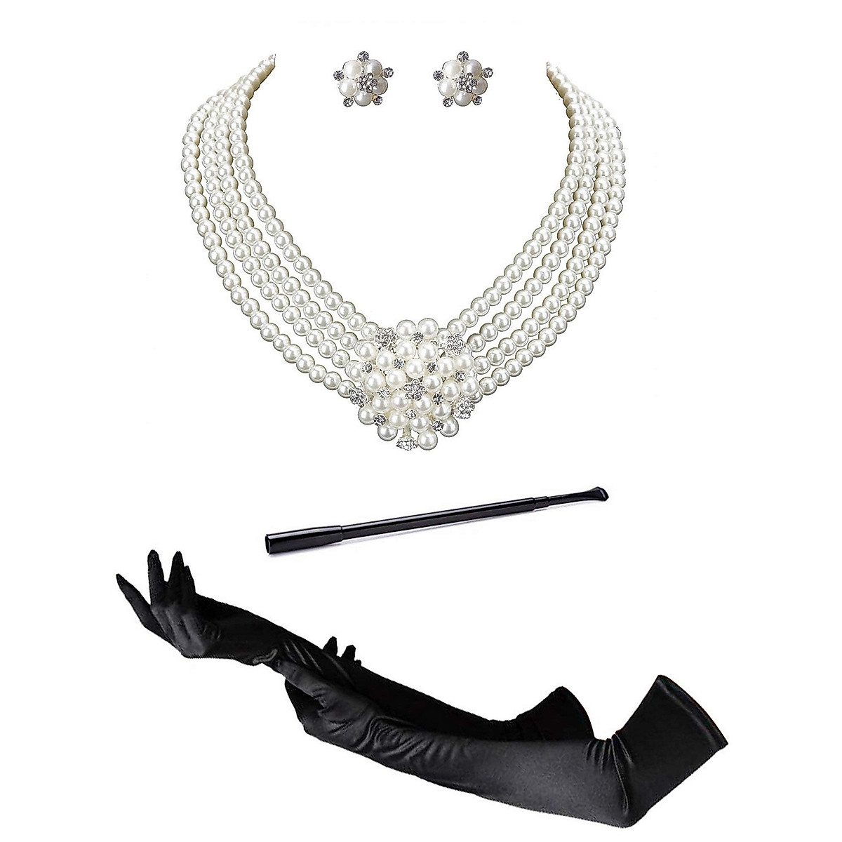 Zivyes Audrey Hepburn Holly Golightly Breakfast at Tiffanys Costume Accessory Necklace Gloves Holder