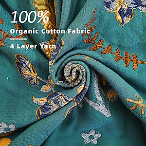 VANJOROY Boho 100% Cotton Large Throw Blanket - All Season Rustic Ultra Soft Breathable Floral Bird Blanket for Bed Sofa Couch Chair Bedspread Quilt Gift, 60" x 80"-Teal,Beige