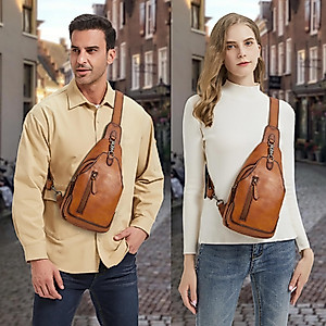 Genuine Leather Sling Bag Crossbody Purse Motorcycle Bag Handmade Hiking Daypack Retro Shoulder Backpack Vintage Chest Bag (Brown)