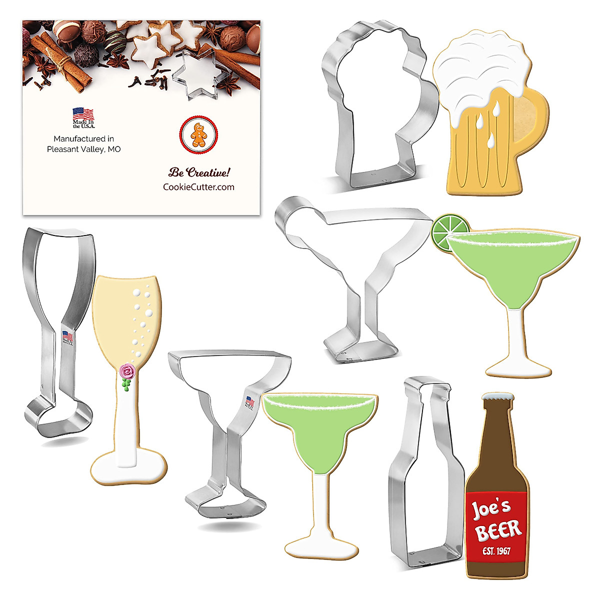 Foose Cookie Cutters Cocktail Drinks 5 Pc Set with Recipe Card, Made in USA