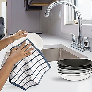 Urban Villa Dish Cloths Terry Cotton Pack of 6, Highly Absorbent Quick Drying Super Soft Premium Dish Towels for Kitchen with Hanging Loop Hand &amp; Tea Towels - 12x12 Inch, (Blue &amp; White, Checks)