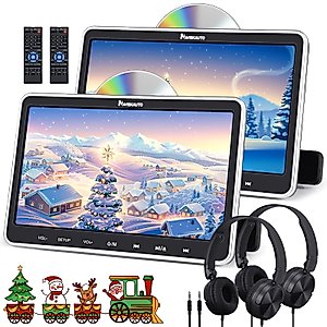 NAVISKAUTO 10.1" Headrest DVD Players with HDMI Input 2 Headphones Mounting Brackets, Support Sync Screen, Last Memory, Region Free, USB/SD Card (2 Car DVD Players)