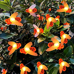 Ovker Solar String Lights 50LED Outdoor Waterproof Simulation Honey Bees Decor for Garden Christmas Decorations Warm White