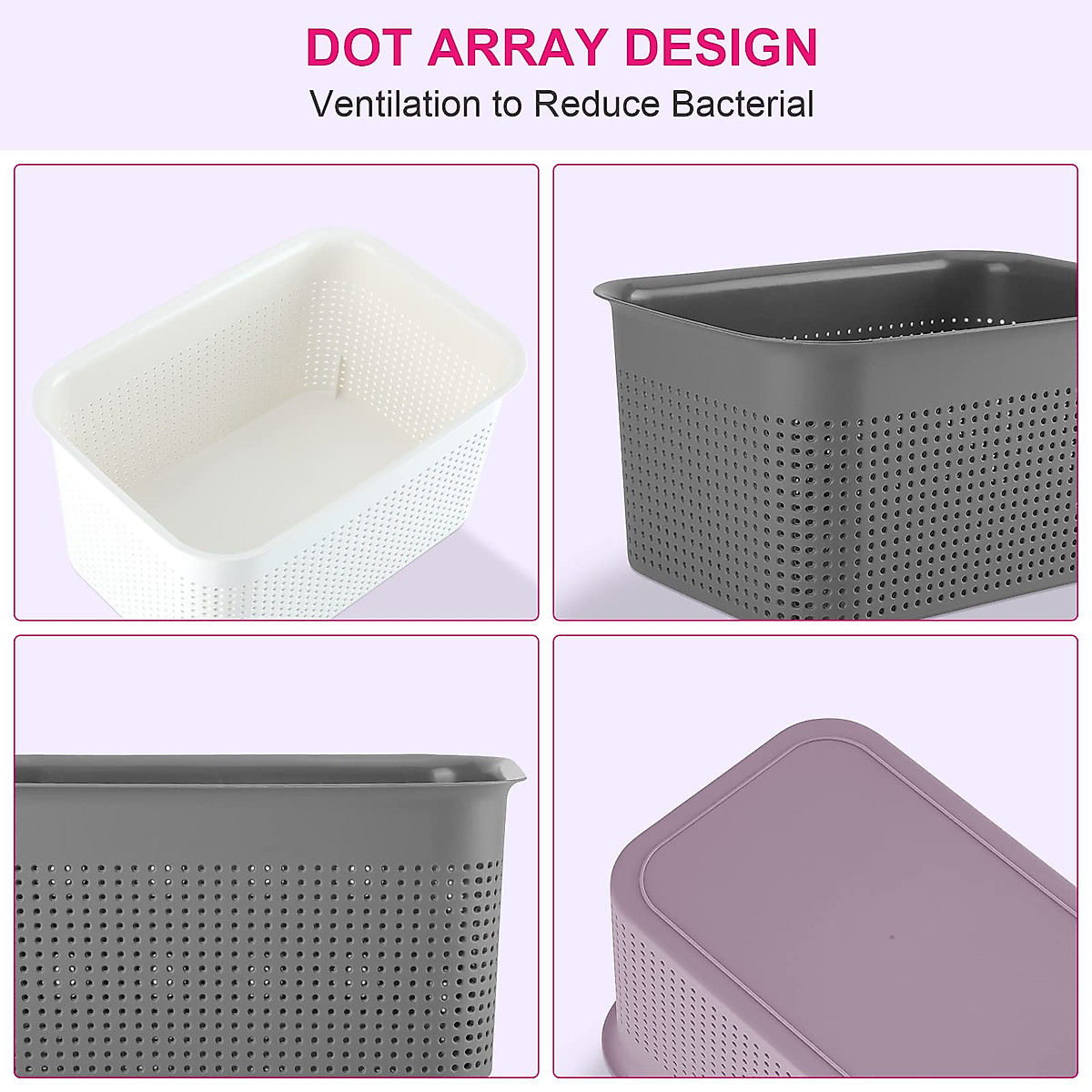 AREYZIN Plastic Storage Bins With Lid Set of 6 Storage Baskets for Organizing Container Lidded Storage Organizer Bins for Shelves Drawers Desktop Closet Playroom Classroom Office, Purple
