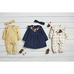 Mud Pie Gingham Bodysuit and Headband Set, Mustard, 3-6 Months