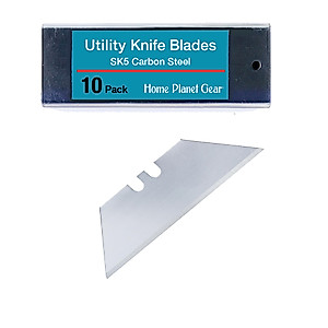 Utility Knife Blades Ten Pack - Box Cutter Blades Refills - 10 Heavy Duty SK5 High Carbon Steel Utility Razor Blade Replacement in Convenient Storage Box - Standard Size - Fits Most Cutters & Knives