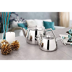 Amboss Aqua Ergonomic Gold Handle Turkish Teapot Set 4 PCS with Steam Lid Stainless Steel Induction Compatible Turkish Tea Set (Steel Handle)