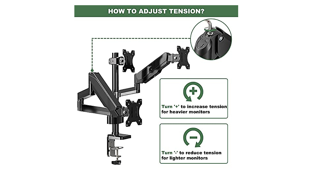 UPGRAVITY Triple Monitor Mount - Full Adjustable 3 Monitor Desk Stand