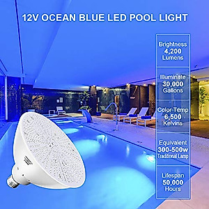 XIUBE 12V 36W LED Pool Bulb Ocean Blue Light, 4200lm 6500K Endless Dark Blue Color E26 Base Replacement for Incandescent Bulbs in Swimming Pool Light