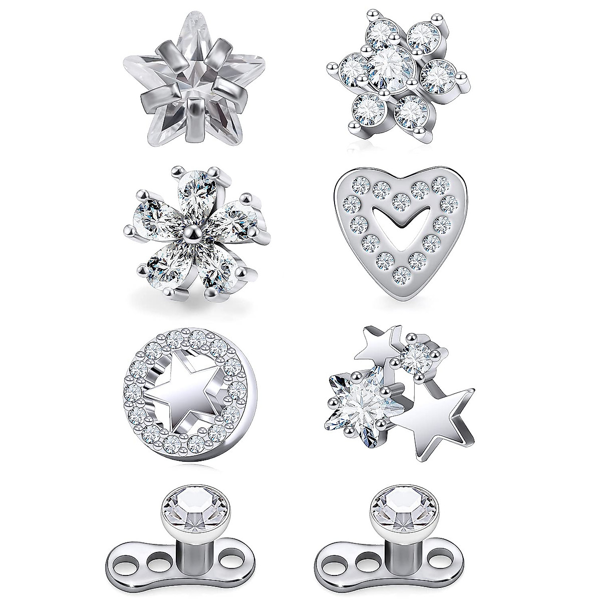 Ocptiy Dermal Piercing Jewelry Kit Dermal Tops 14G G23 Titanium Dermal Anchor Internally Threaded Flower Heart Dermal Replacement Piercing Diamond Gen CZ Tops Balls Jewelry for Women Men 6mm 8mm