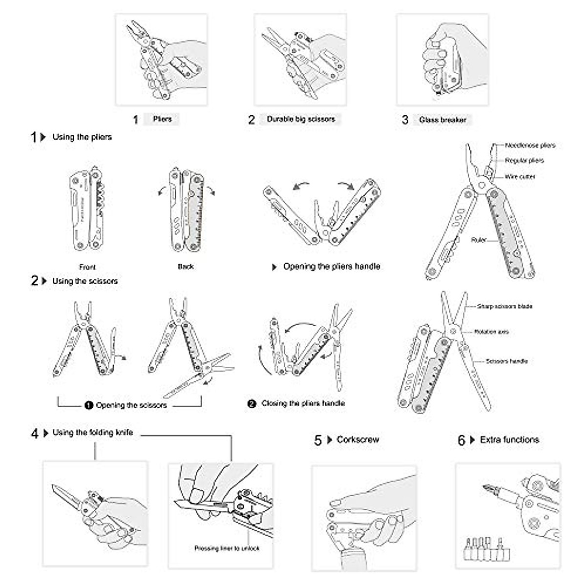 ROXON S801S STORM 16 in 1 multitool pliers EDC for Camping, Outdoor with Lockable Saw Blade with Nylon Case (S801S)