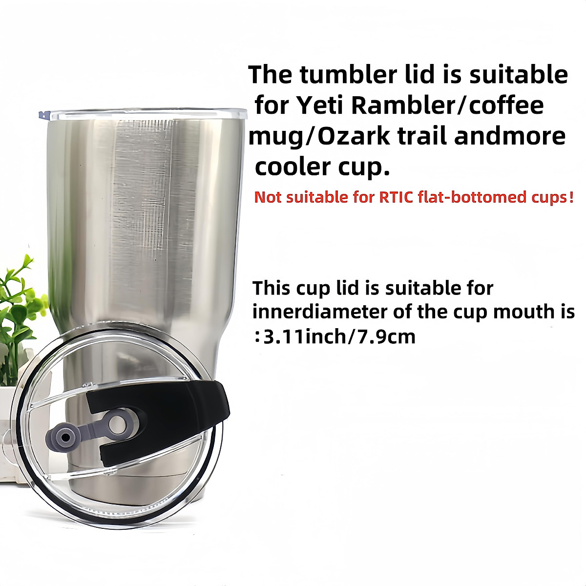 sweetfamily 2 Replacement Lids for Stainless Steel Tumbler Travel Cup,3.1 to 3.15 INCH Cup Mouth Compatible with YETI Rambler and More Tumbler Cups,Spill Proof Splash Resistant Sliding Covers (20 OZ)