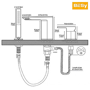 BESy Waterfall Roman Bath Tub Faucets with Sprayer, Deck Mount Matte Black Bathtub Faucets Set, Tub Filler with Brass 2 In 1 Handheld Showerhead, Bathroom Shower Faucet Fixture Combo cUPC Lines