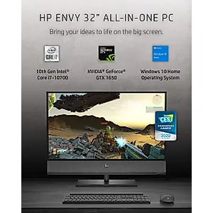 HP Envy All-in-One PC, NVIDIA GeForce GTX 1650, 10th Gen Intel Core i7-10700 Processor, 16 GB RAM, 1 TB SSD Storage, 31.5” 4K UHD Display, Wide-Color-Gamut & 600 nits Peak Brightness (32-a1010, 2021)