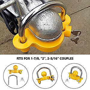 Cenipar Universal Trailer Hitch Security Adjustable Lock Tow Ball Coupler,Heavy-Duty Steel Fits 1-7/8”,2”,2-5/16” Couples (Yellow)