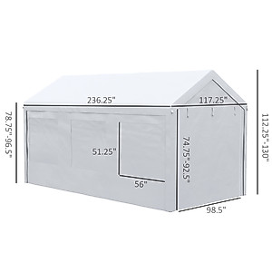 Outsunny 10' x 20' Party Tent and Carport, Height Adjustable Portable Garage, Outdoor Canopy Tent 8 Legs with Sidewalls for Car, Truck, Boat, Motorcycle, Bike, Garden Tools, White