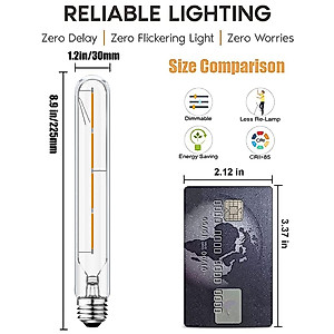 LED Tube Bulbs,Soft White 3000K,T10 Dimmable LED Filament Bulb,8.9in Tubular Edison Light Bulbs 4W Dimmable Tube Vintage Led Bulbs 40 Watt Equivalent,E26 Medium Base Lamp (4-Pack)